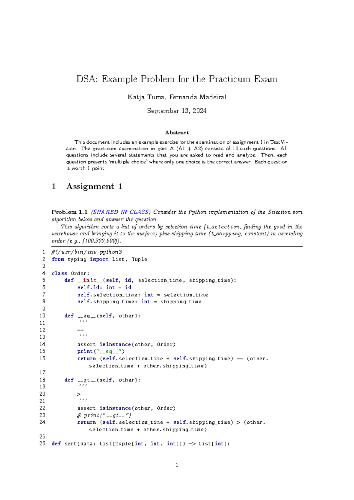DSA Example Practicum Exercise - DSA: Example Problem for the Practicum Exam Katja Tuma ...