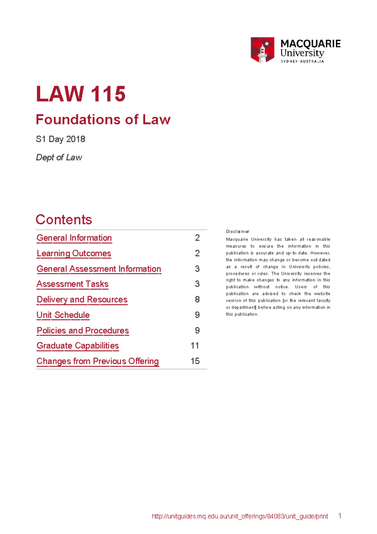 Unit Guide LAW 115 2018 S1 Day - LAW 115 Foundations of Law S1 Day 2018 ...
