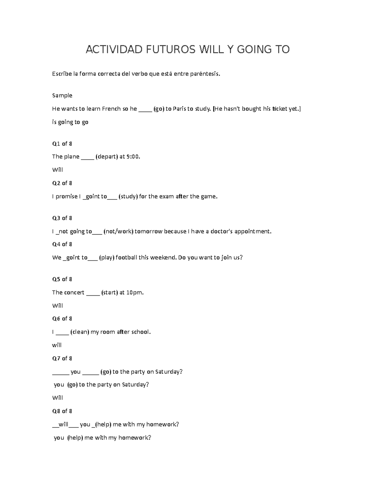 Actividad Futuros WILL Y Going TO - ACTIVIDAD FUTUROS WILL Y GOING TO ...