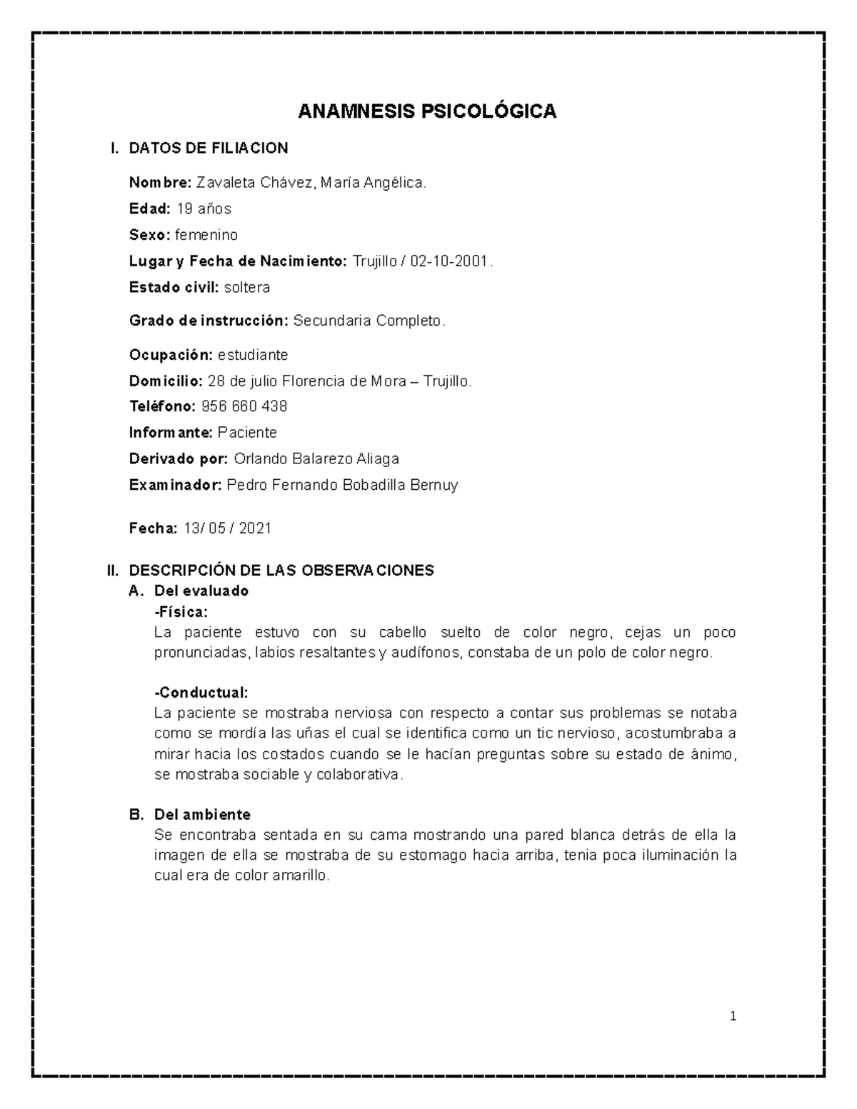 Anamnesis Psicológica angelica anamnesis psicosomatica - ANAMNESIS PSICOLÓGICA I. DATOS DE ...