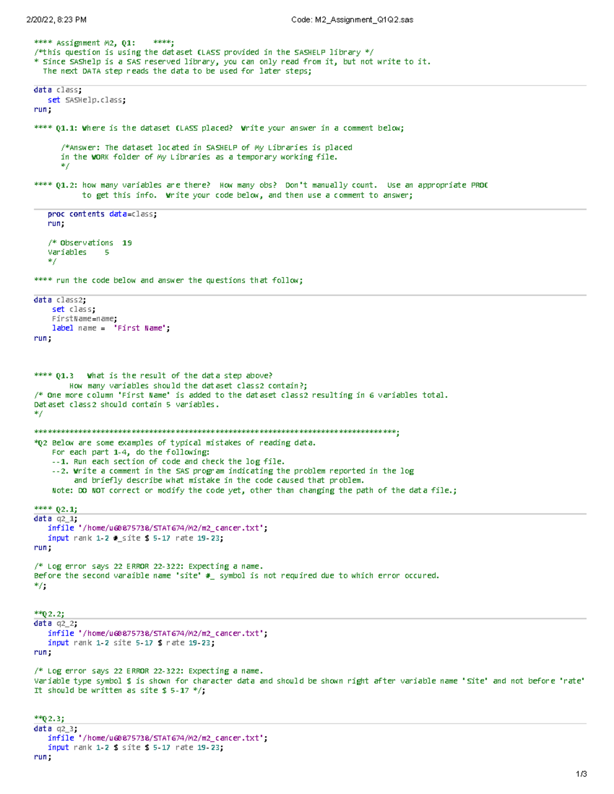 Code M2 Assignment Q1Q2 - 2/20/22, 8:23 PM Code: M2_Assignment_Q1Q2 1/ **** Assignment M2, Q1 ...