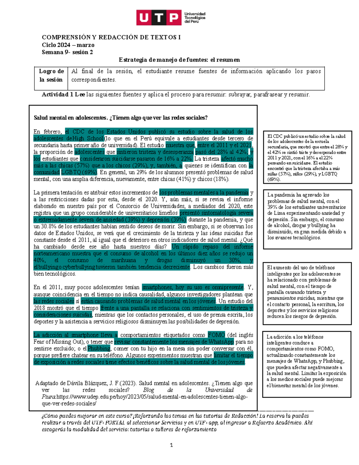 S09 s2+El+resum Euemjq - COMPRENSIÓN Y REDACCIÓN DE TEXTOS I Ciclo 2024 ...