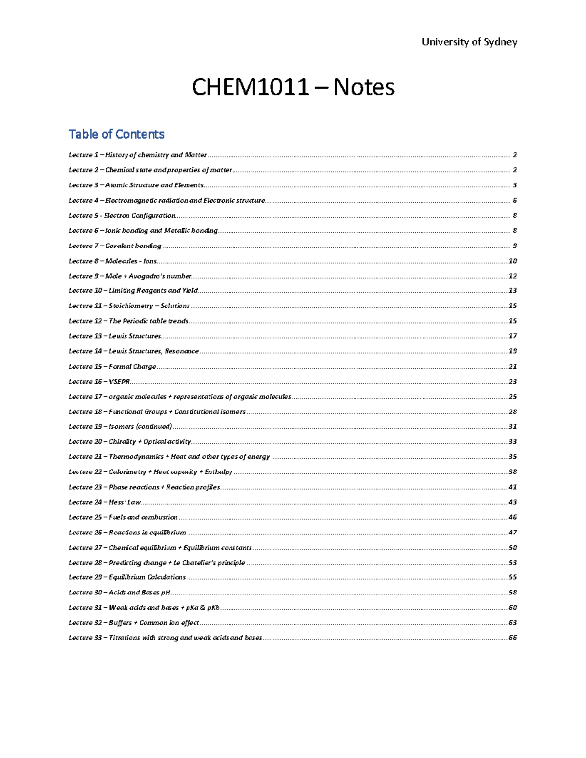 CHEM1011 Notes - CHEM1011 – Notes Lecture 1 – History of chemistry and ...