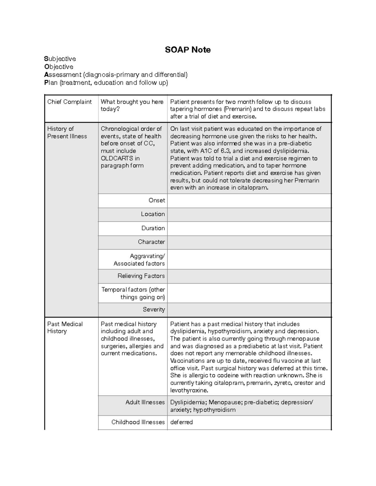 AHA~ Soapnote Example PDF - SOAP Note Subjective Objective Assessment ...