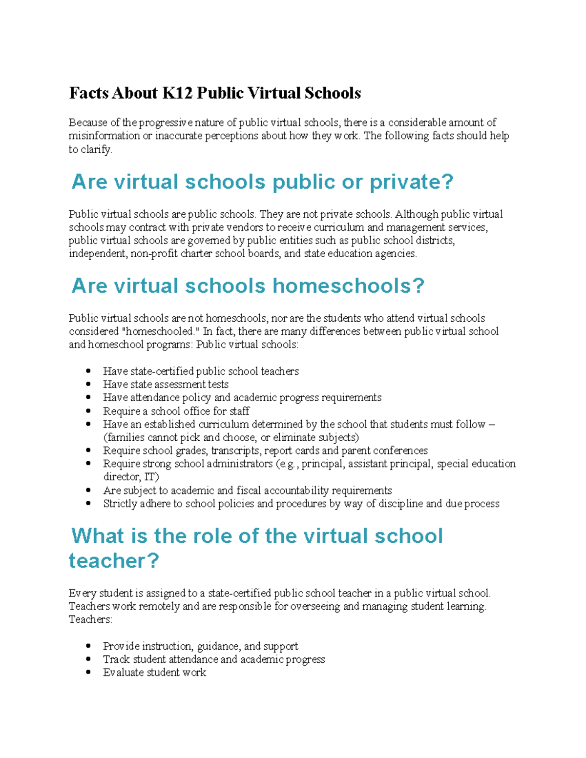Facts About K12 Public Virtual Schools - The following facts should ...