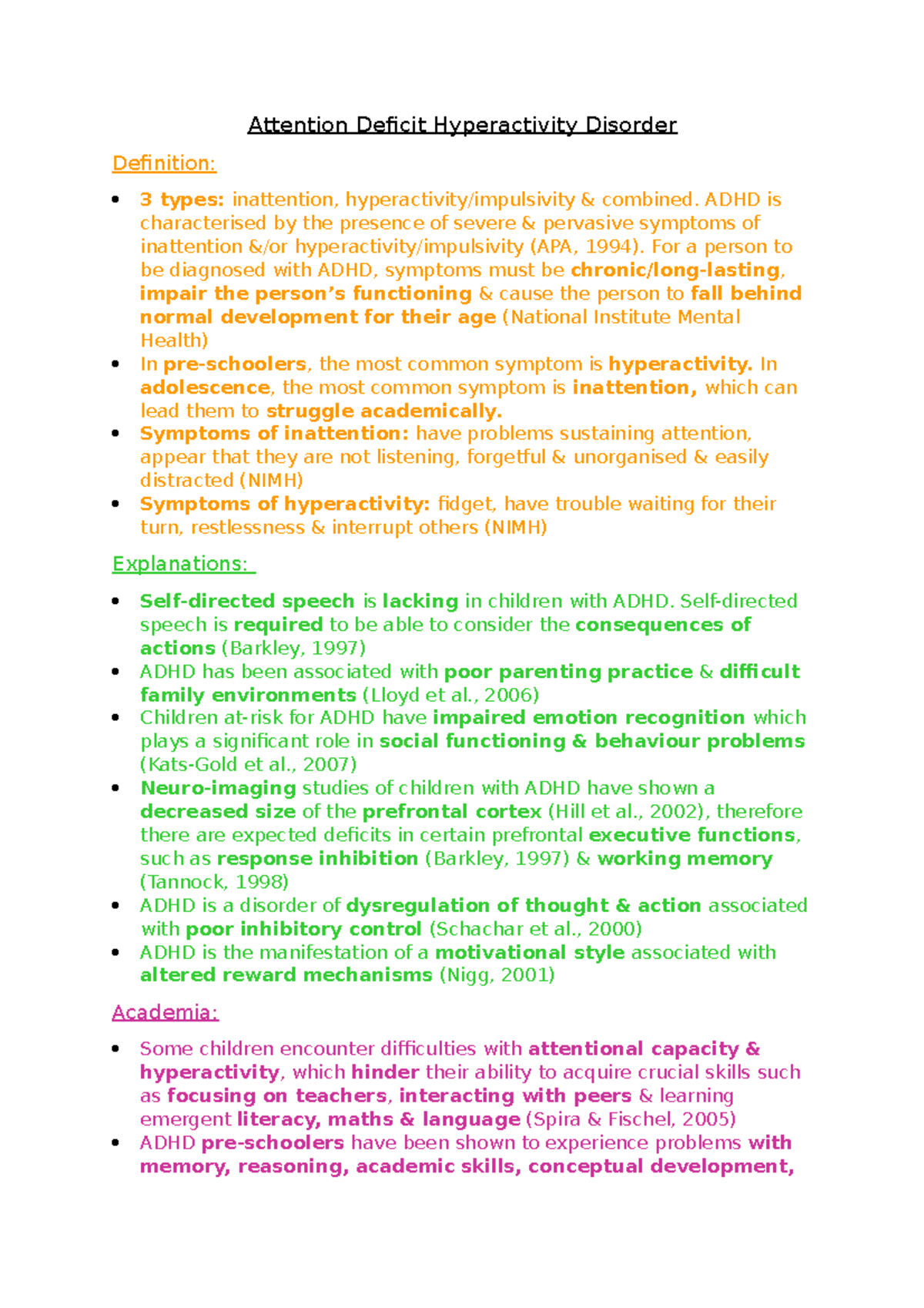 ADHD - I chose to revise the ADHD topic for the PSY3023 exam. These are ...
