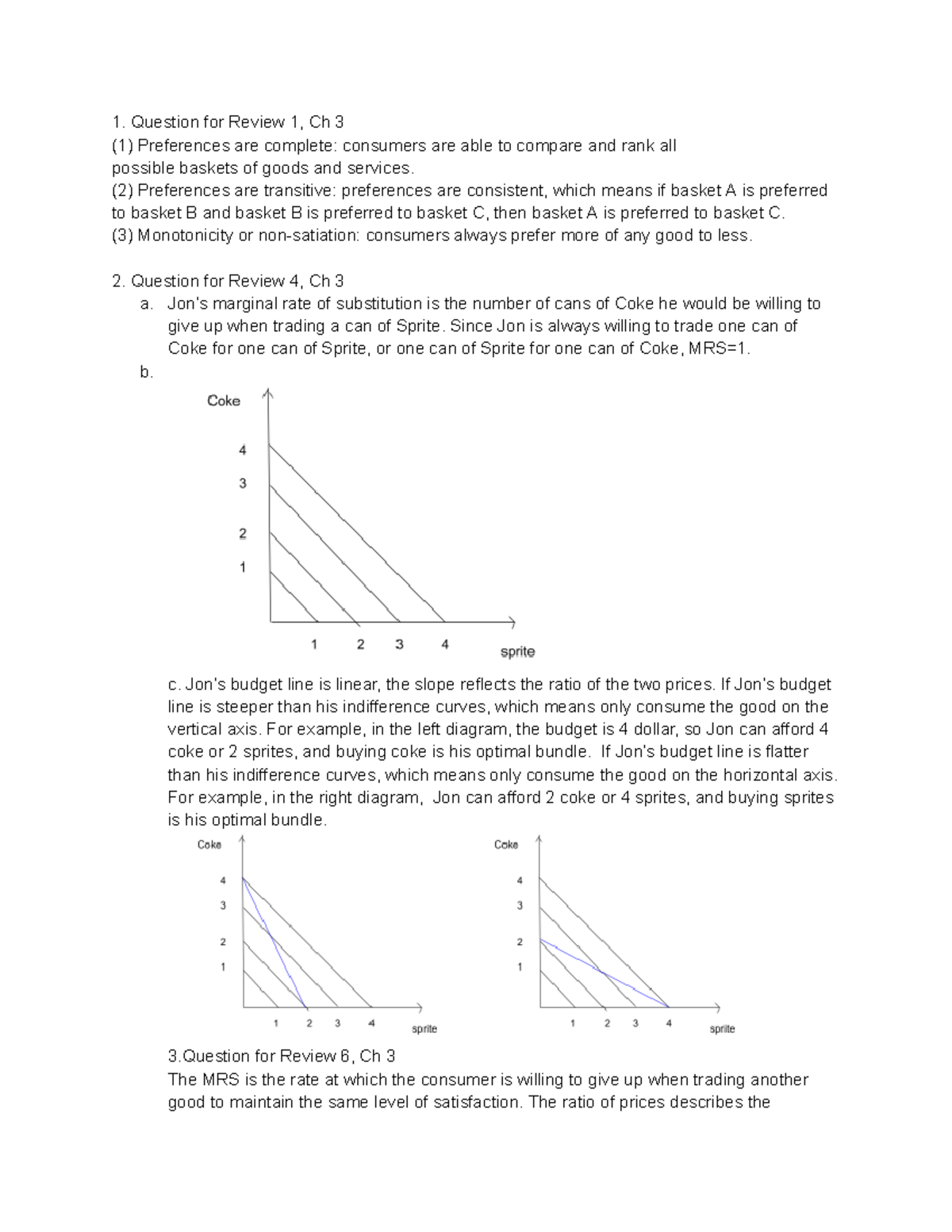 Problem Set2 - Question for Review 1, Ch 3 (1) Preferences are complete ...