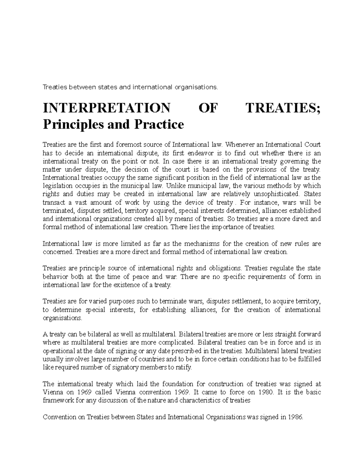 Principles and practice of treaties - Treaties between states and ...