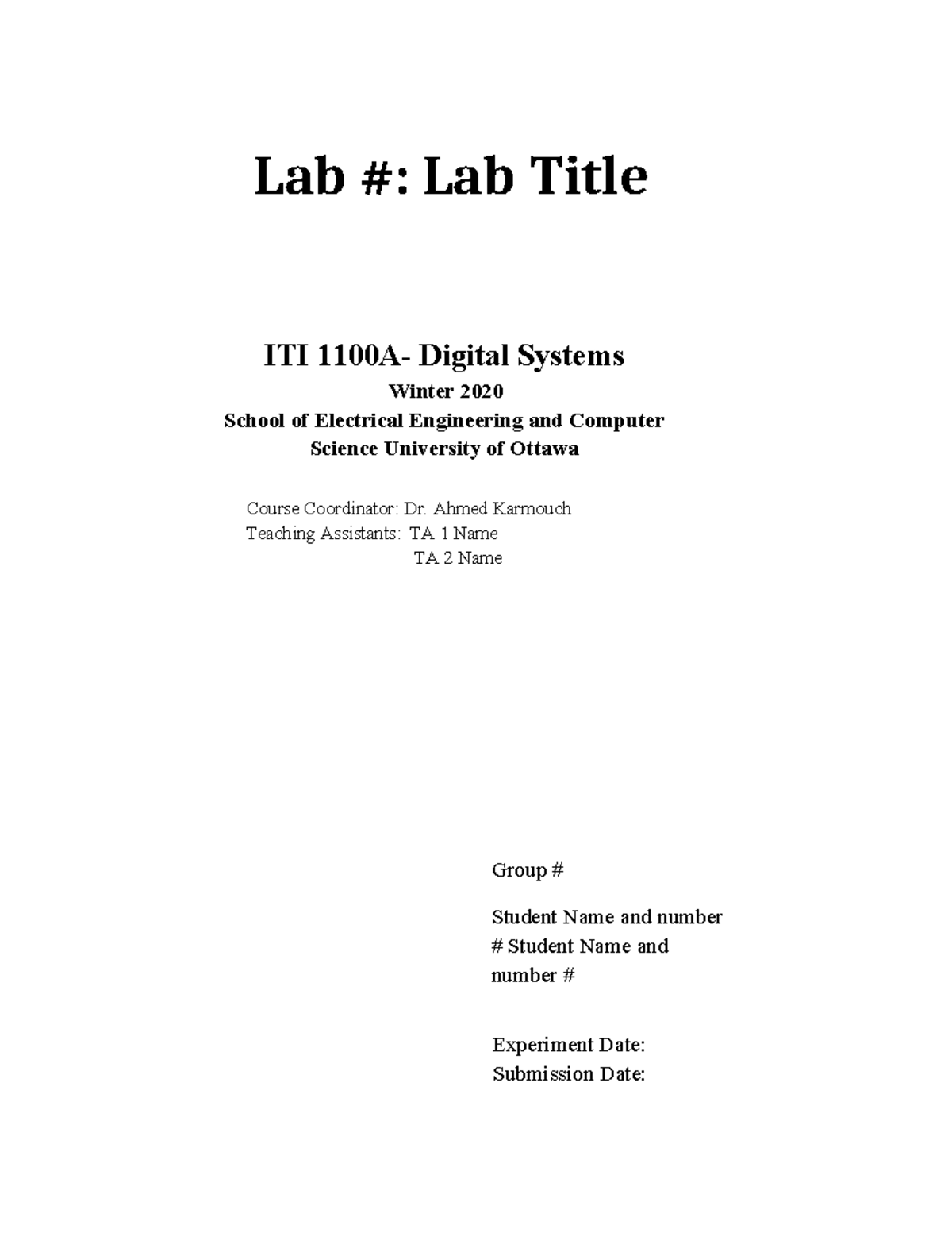 Model lab report - Lab #: Lab Title ITI 1100A- Digital Systems Winter ...