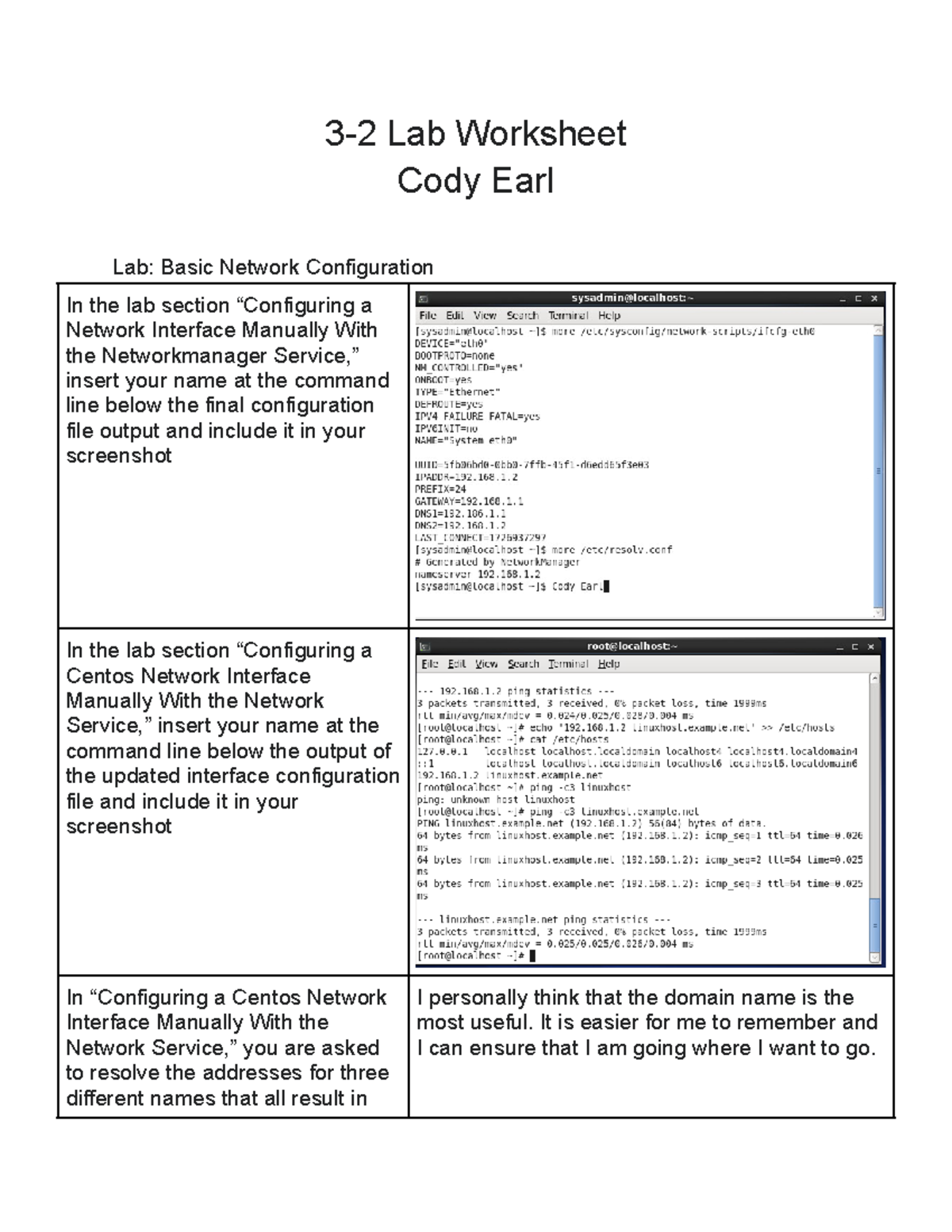 3-2 Lab Worksheet - Cody Earl - 3-2 Lab Worksheet Cody Earl Lab: Basic ...
