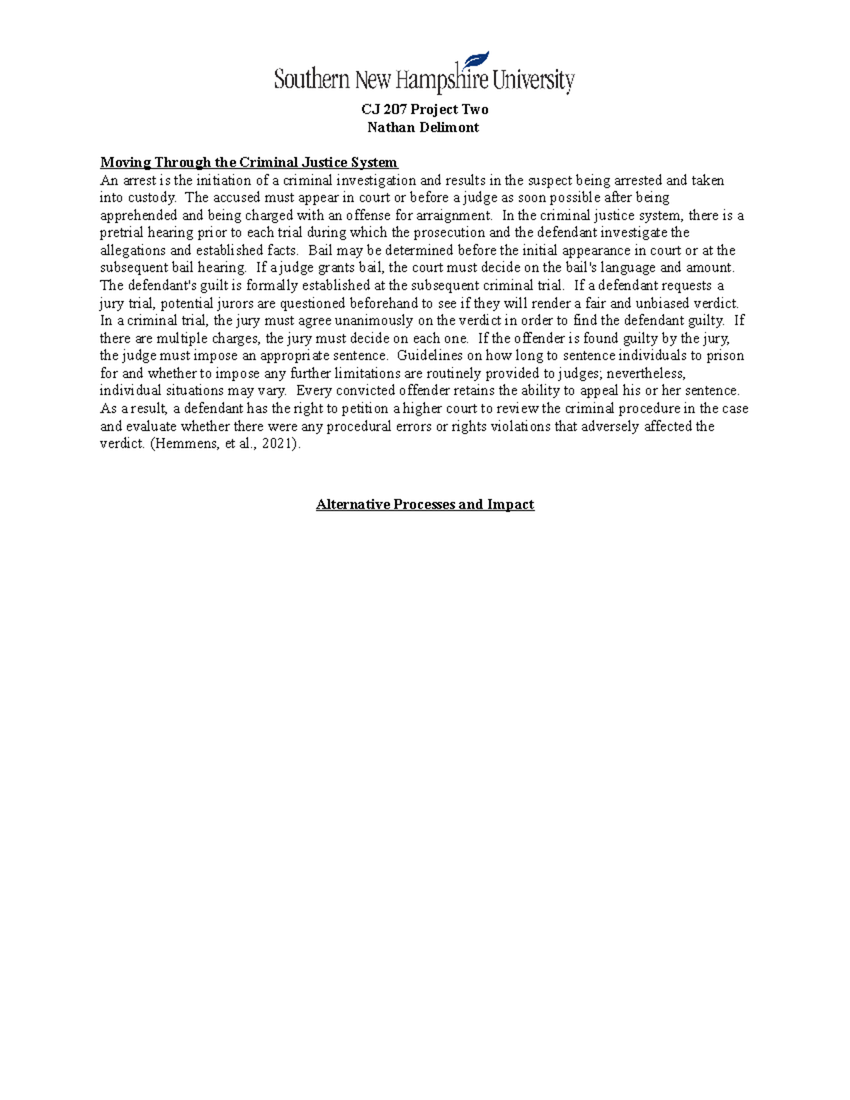 CJ 207 Project Two - CJ 207 Project Two Nathan Delimont Moving Through ...