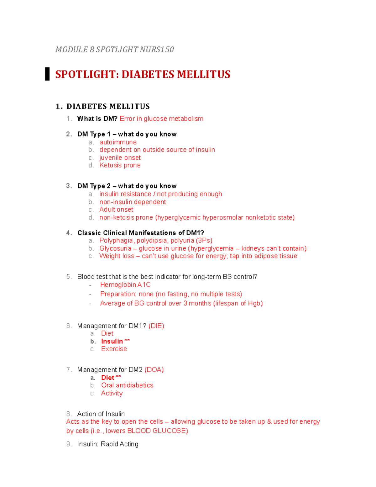 Spotlight Module 8 DM - DIABETES MELLITUS NOTES - MODULE 8 SPOTLIGHT ...