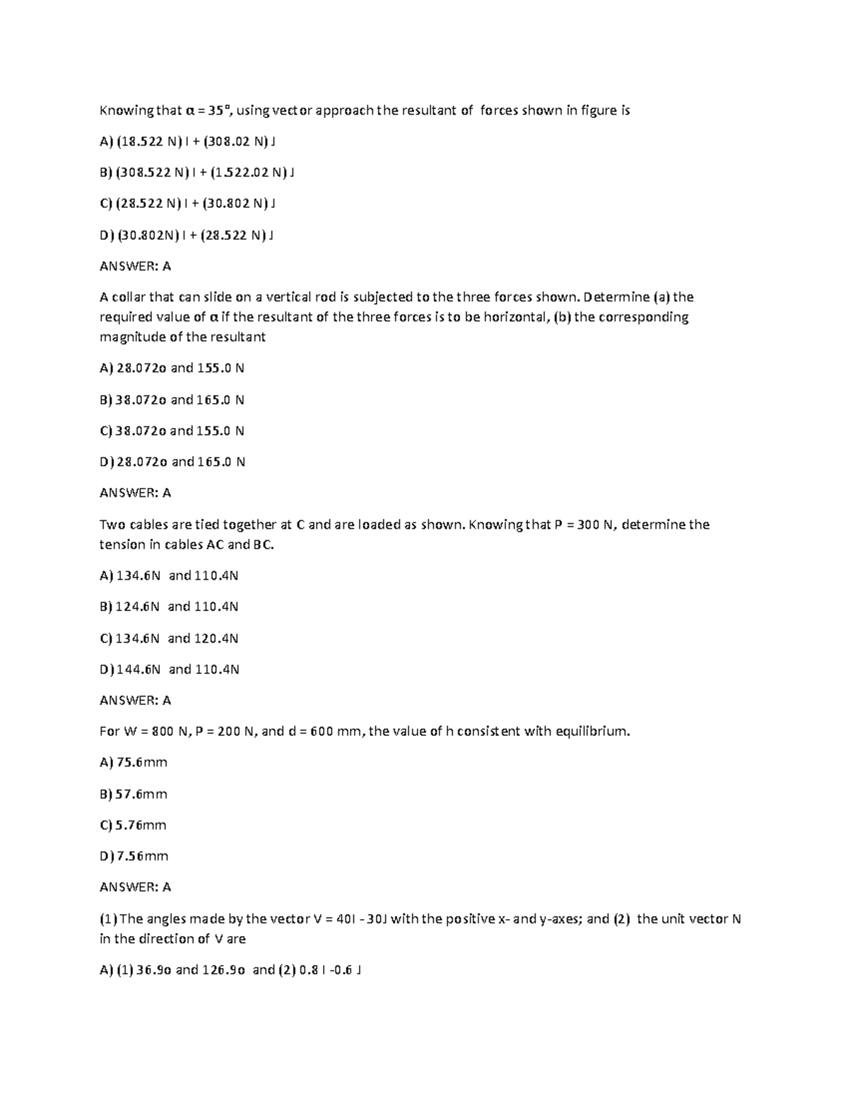 QUIZ - PRACTICE QUIZ - Knowing that α = 35°, using vector approach the ...