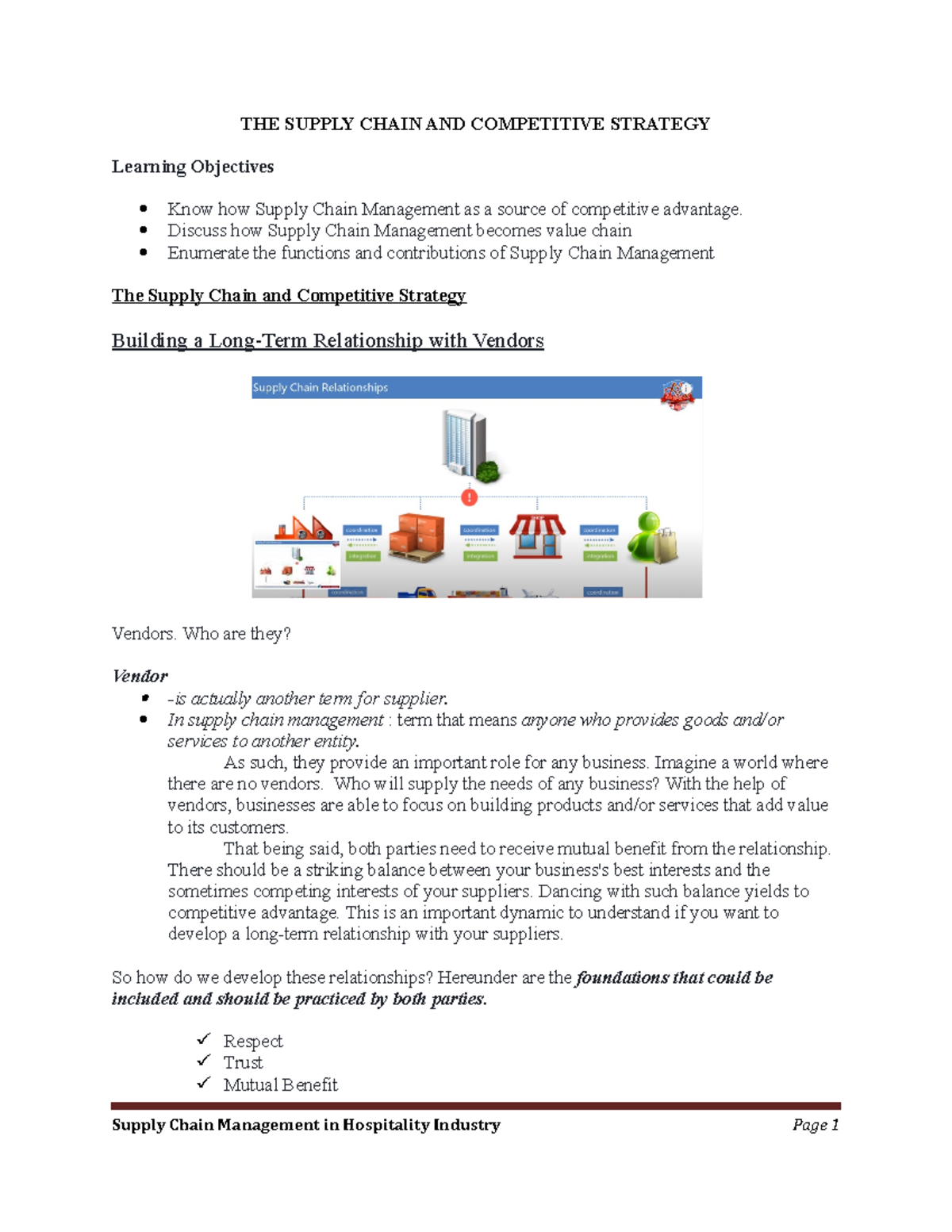 Supply Chain Mgt Topic 2 Competitive strategy - THE SUPPLY CHAIN AND ...
