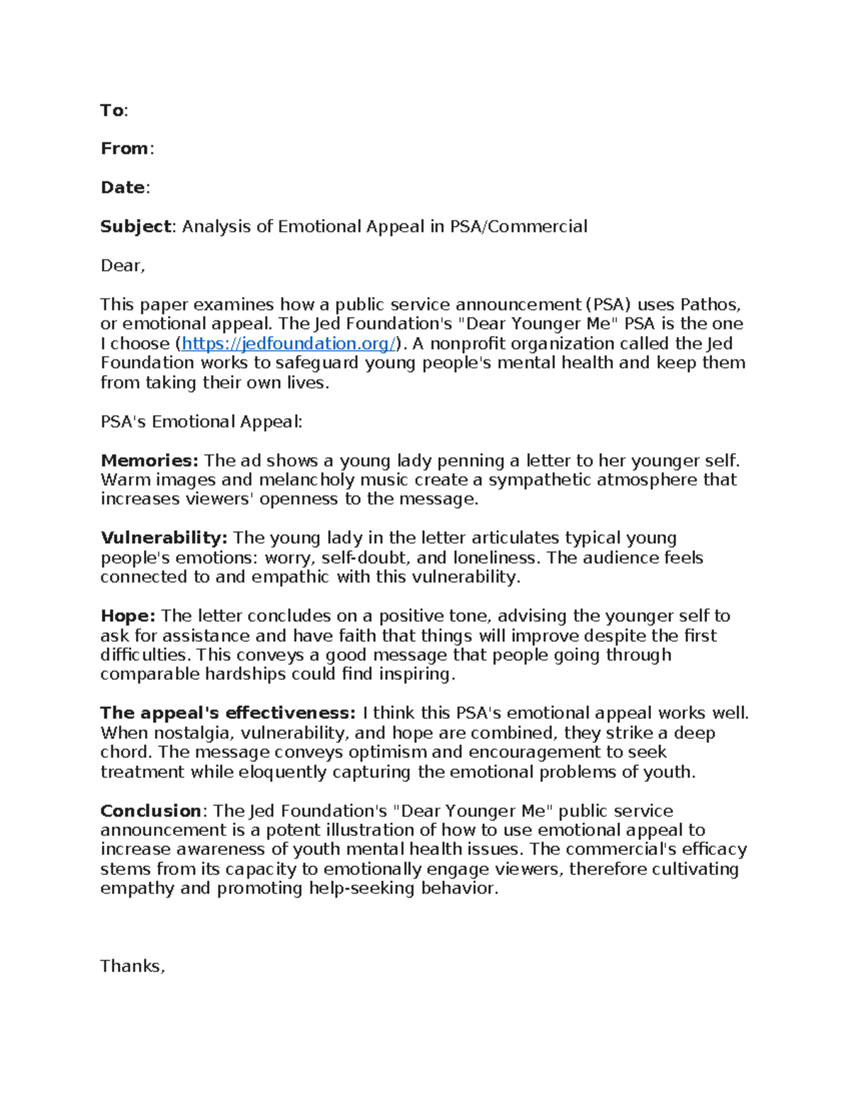 Chep 14 Assignment - Select a commercial or Public Service Announcement ...