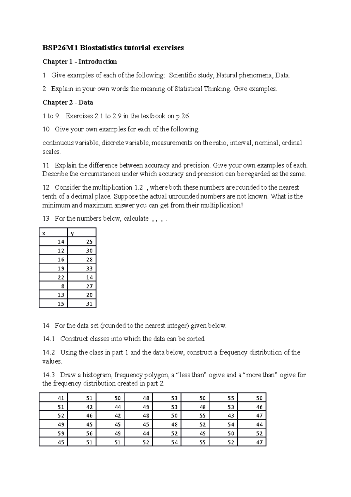 BSP26M1 Biostatistics tutorial exercises ( no memo) - BSP26M1 ...
