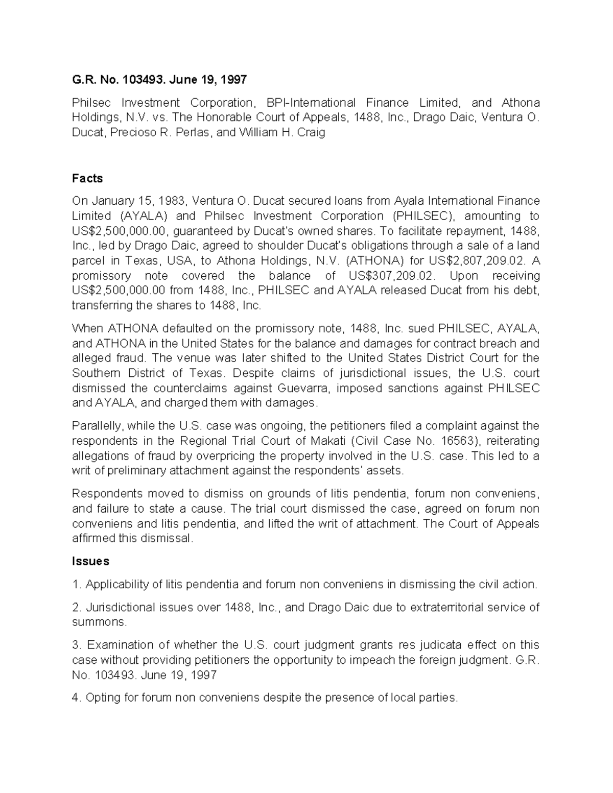 CASE- Digest - G. No. 103493. June 19, 1997 Philsec Investment ...