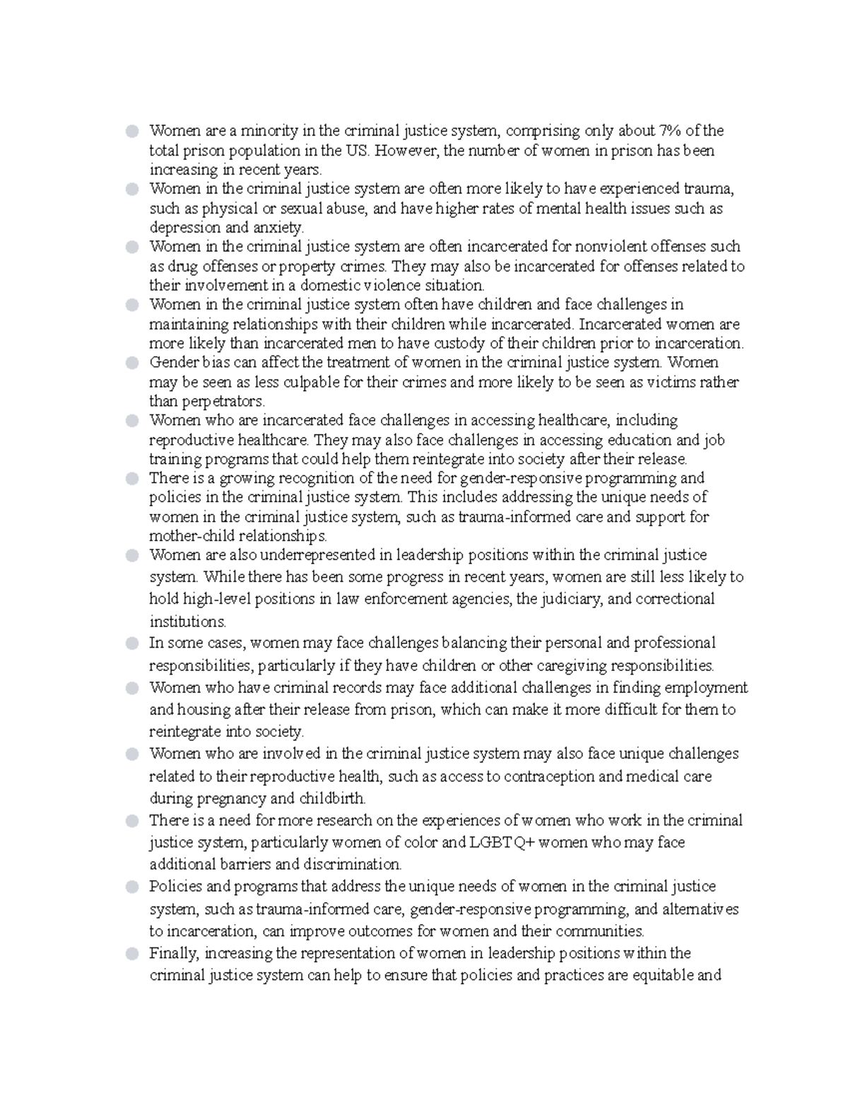 Gender and criminal justice essay - Women are a minority in the ...