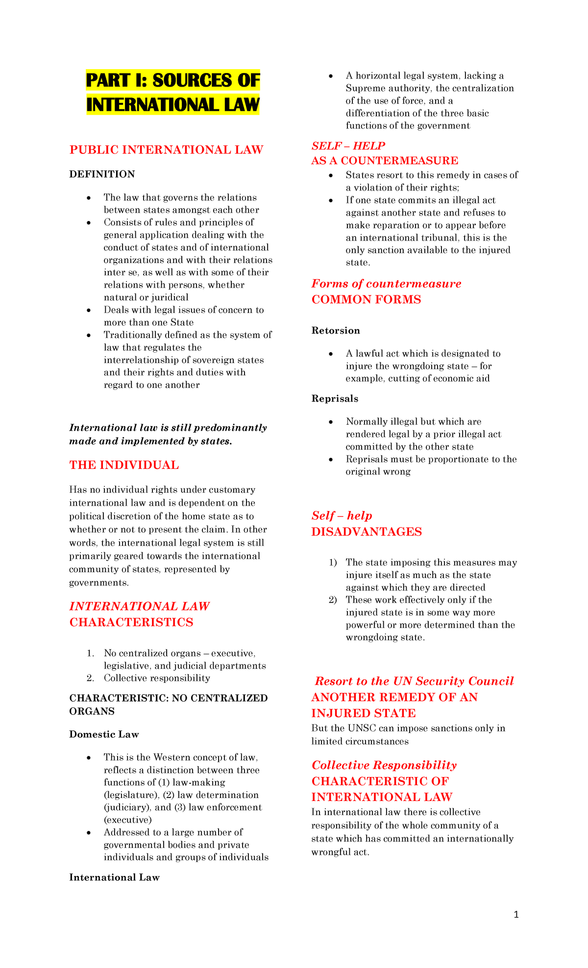 PIL Complete Part 1 4 - Hshs - PART I: SOURCES OF INTERNATIONAL LAW ...