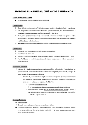 Modelos Humanistas DS - Resumos - Modelos Humanistas, Dinâmicos E Sistémicos - Studocu