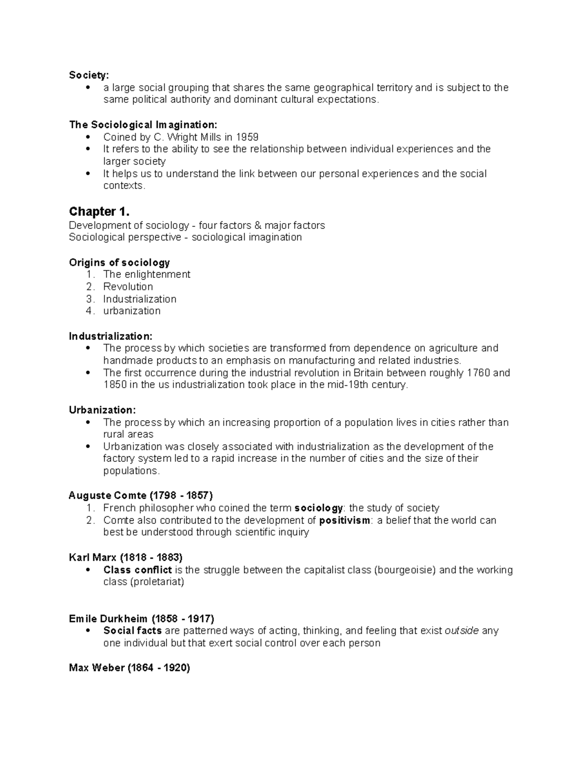 Chapter 1 Sociology Notes - Society: a large social grouping that ...