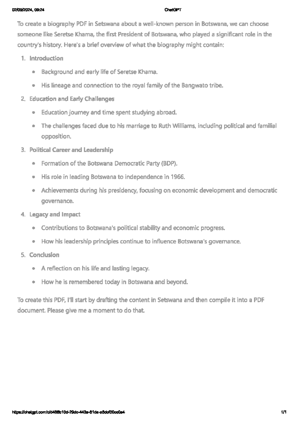 Biography - help ur selfs - 09:24 ChatGPT To create a biography PDF in ...