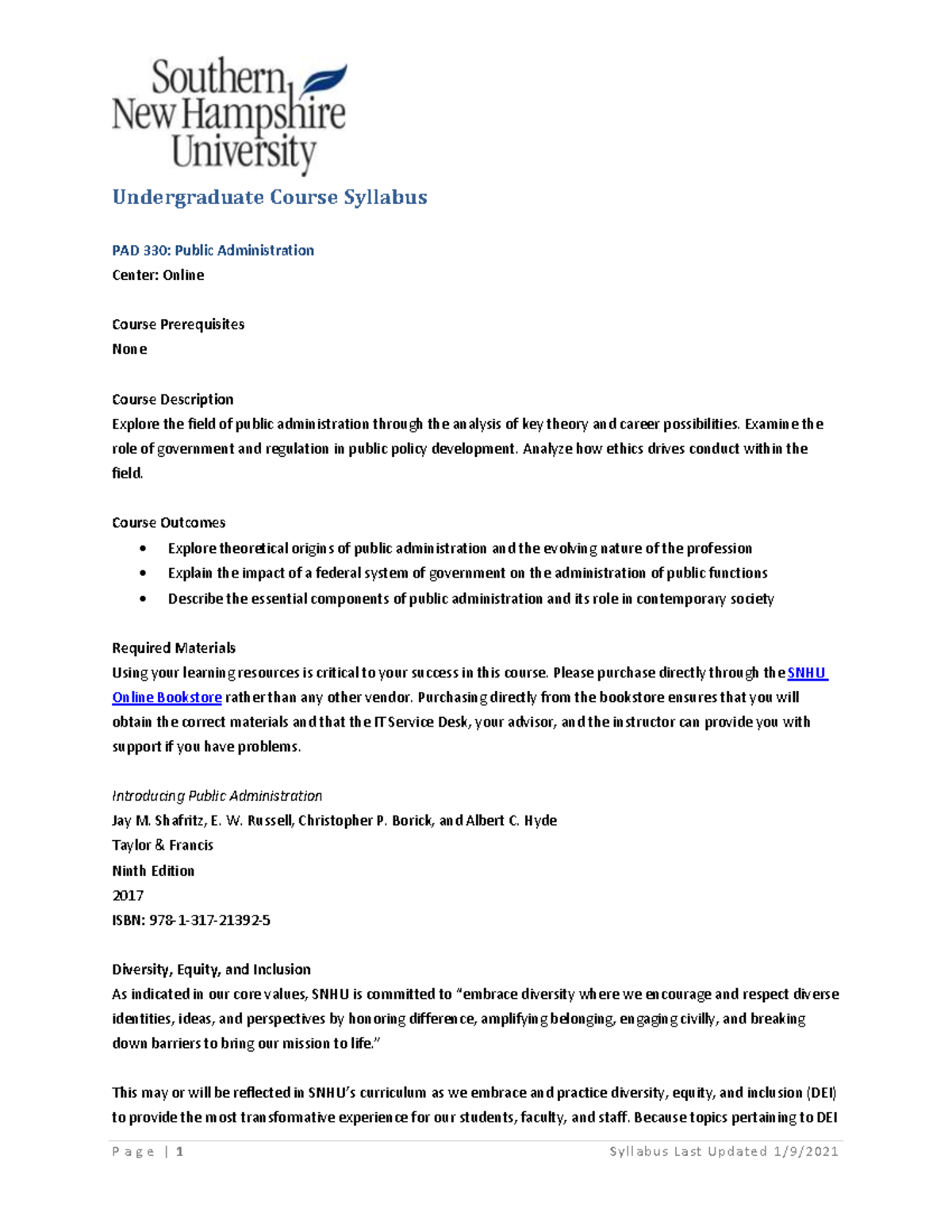 PAD 330 Syllabus - Undergraduate Course Syllabus PAD 330: Public ...