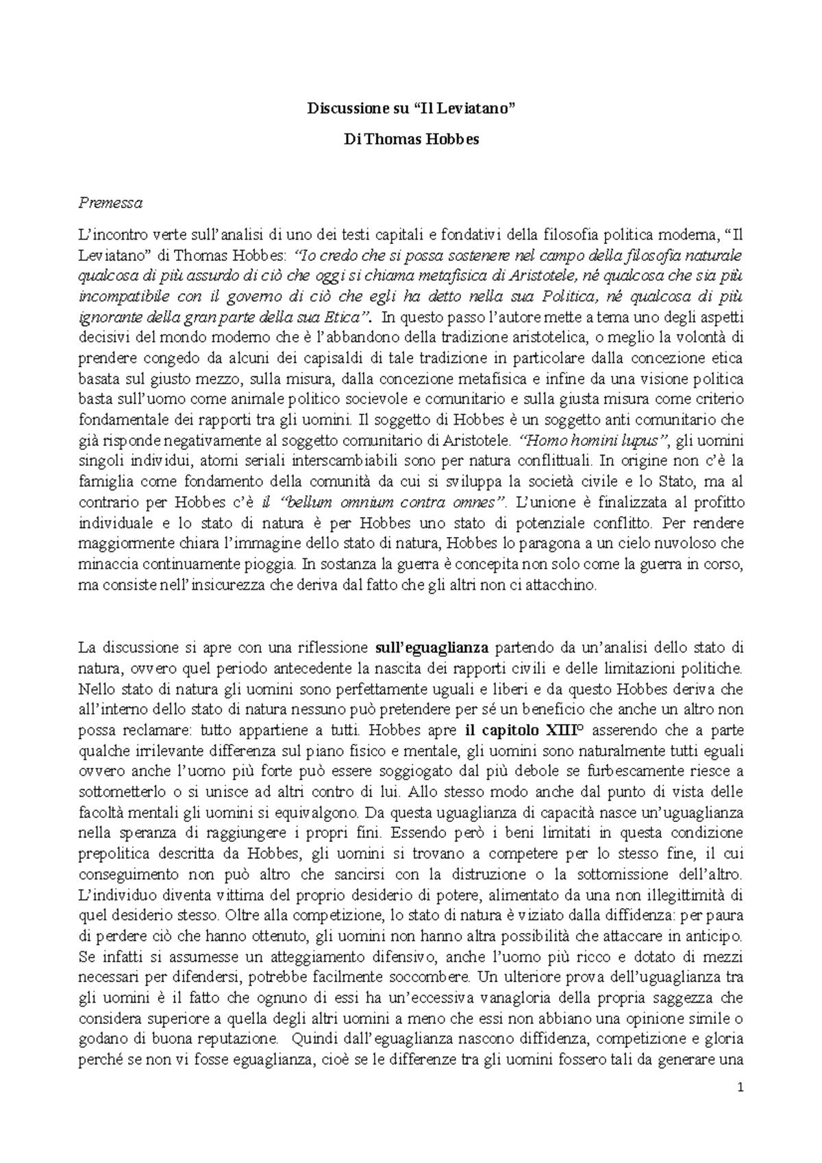 IL Leviatano - Appunti di lezione 1,2,3,4 - Discussione su “Il ...