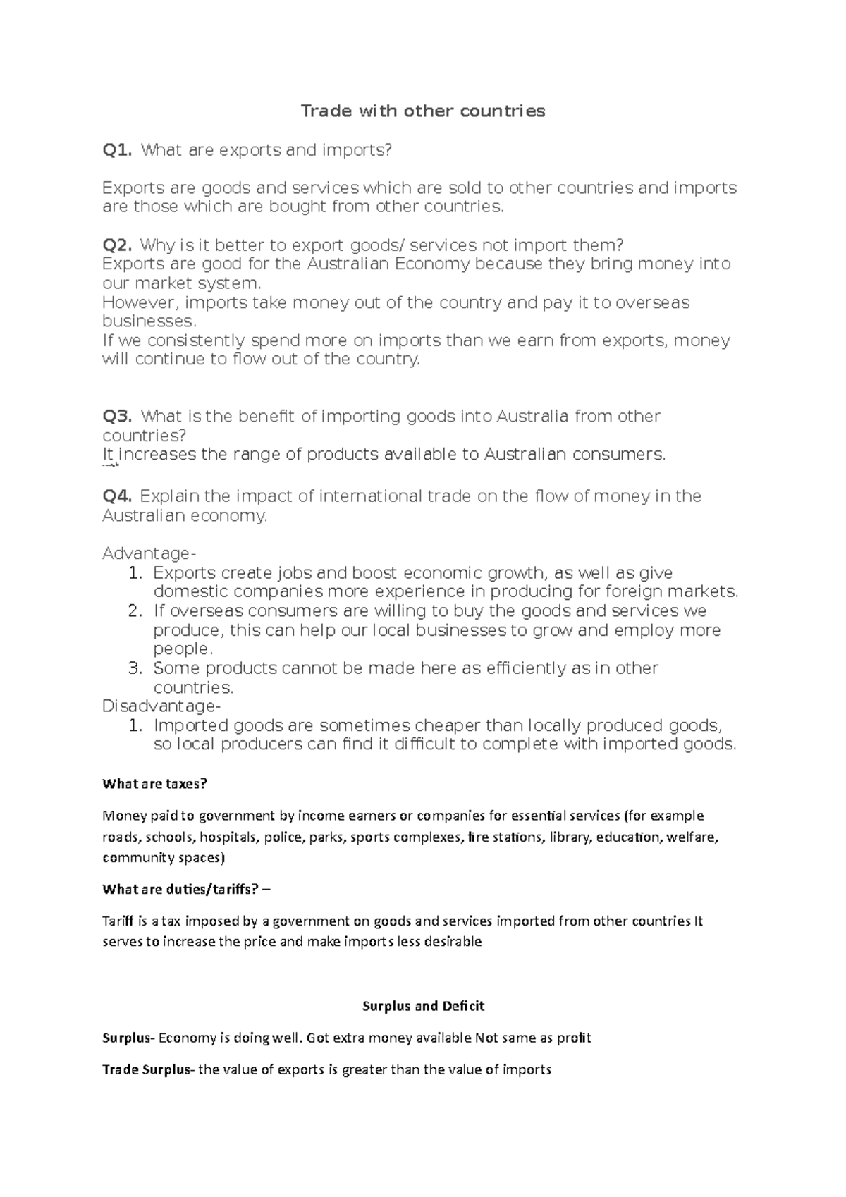 Worksheet Trade with other countries - EDUC2706 - UQ - Studocu