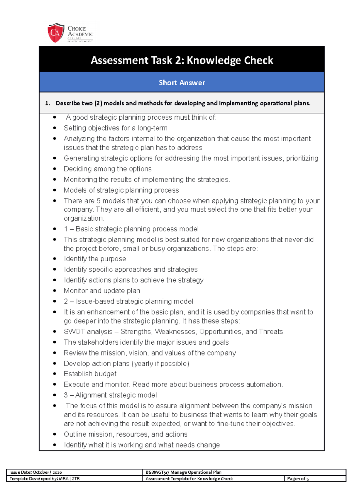 Bsbmgt 517 Knowledge Check Template (blank) - Assessment Task 2 ...