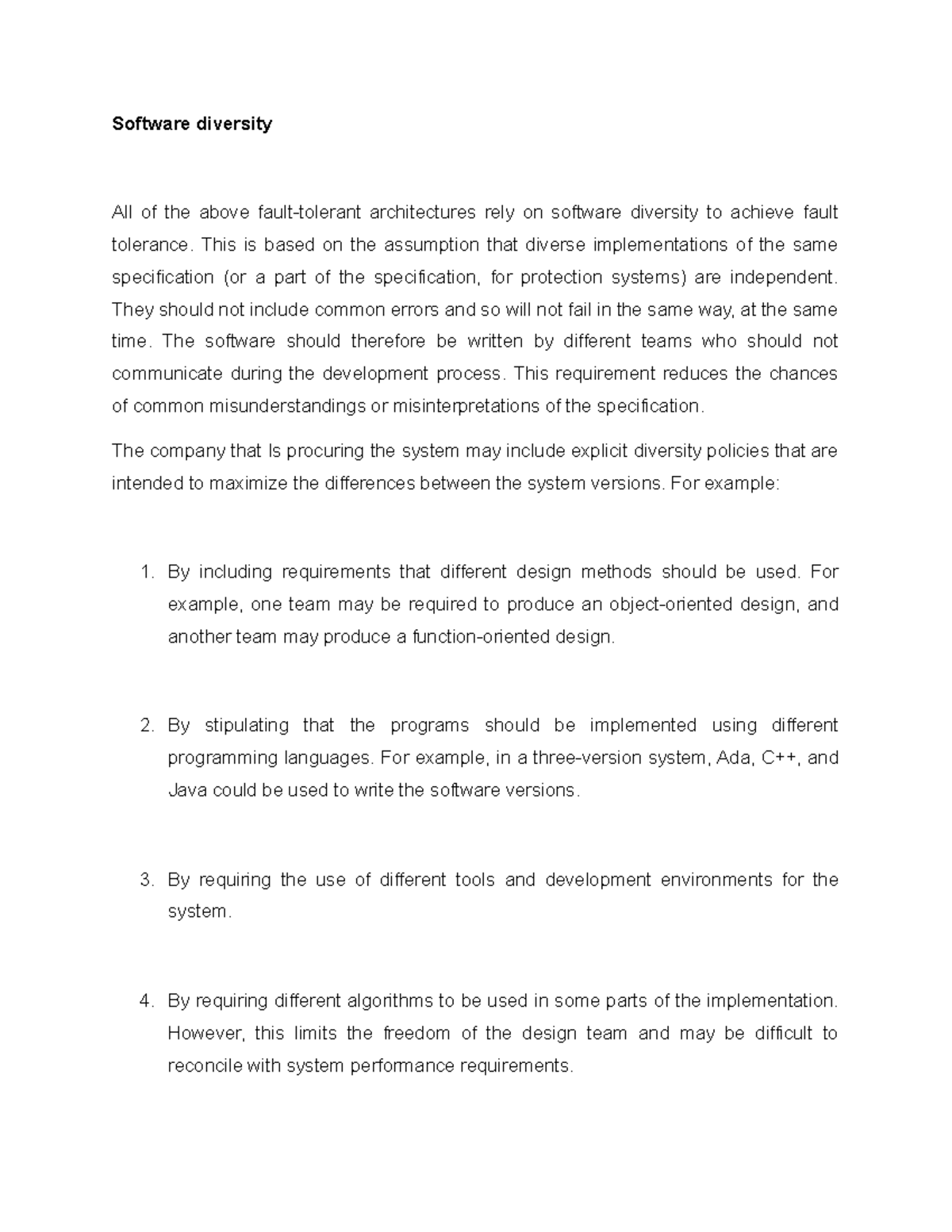 Software Diversity This Is Based On The Assumption That Diverse Implementations Of The Same