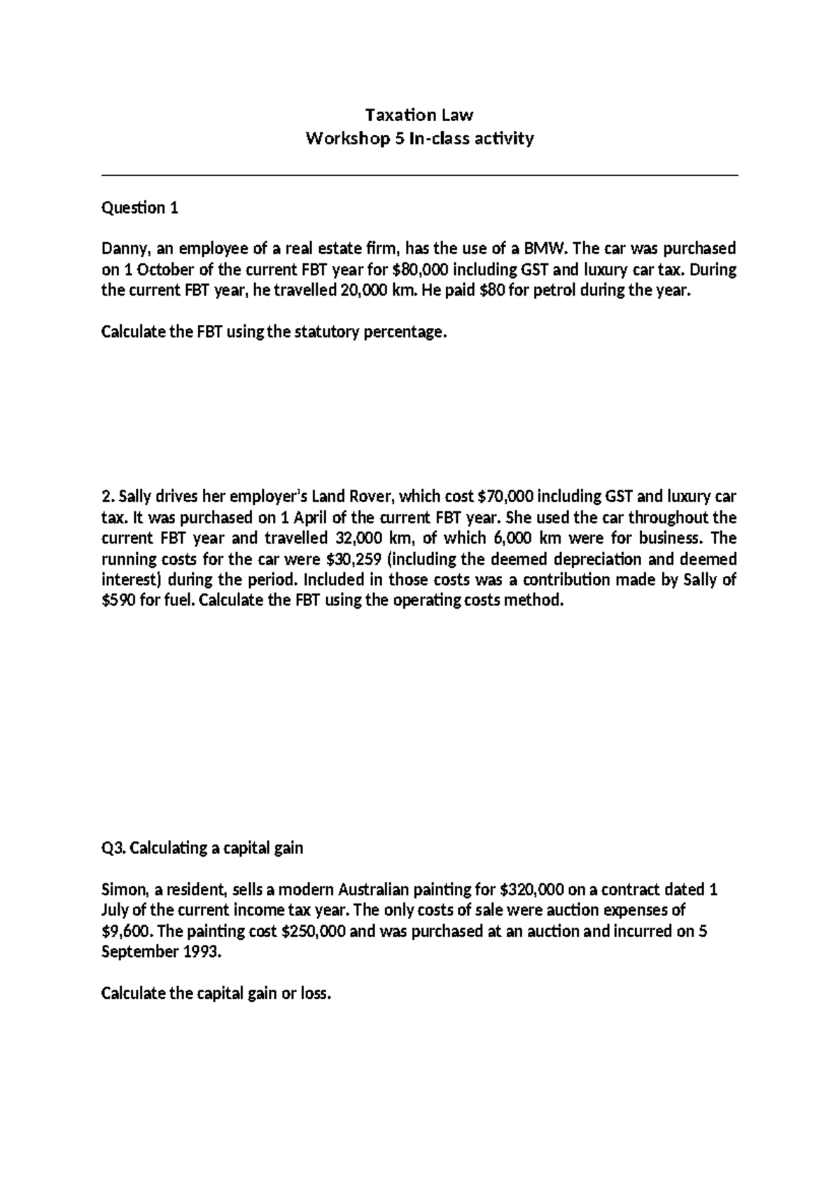 Tax Law Workshop 5 - tutorial - Taxation Law Workshop 5 In-class ...