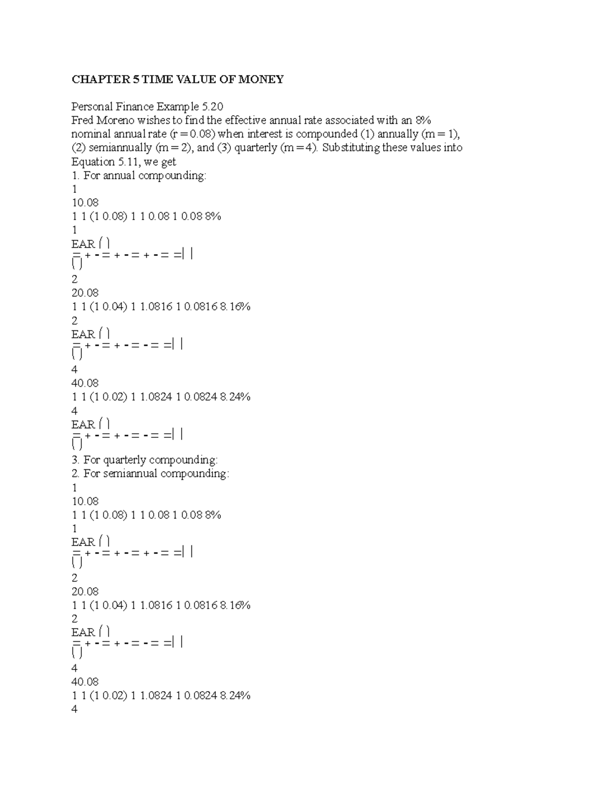 FIN 313 Chapters 5 through 9 - CHAPTER 5 TIME VALUE OF MONEY Personal Finance Example 5. Fred ...