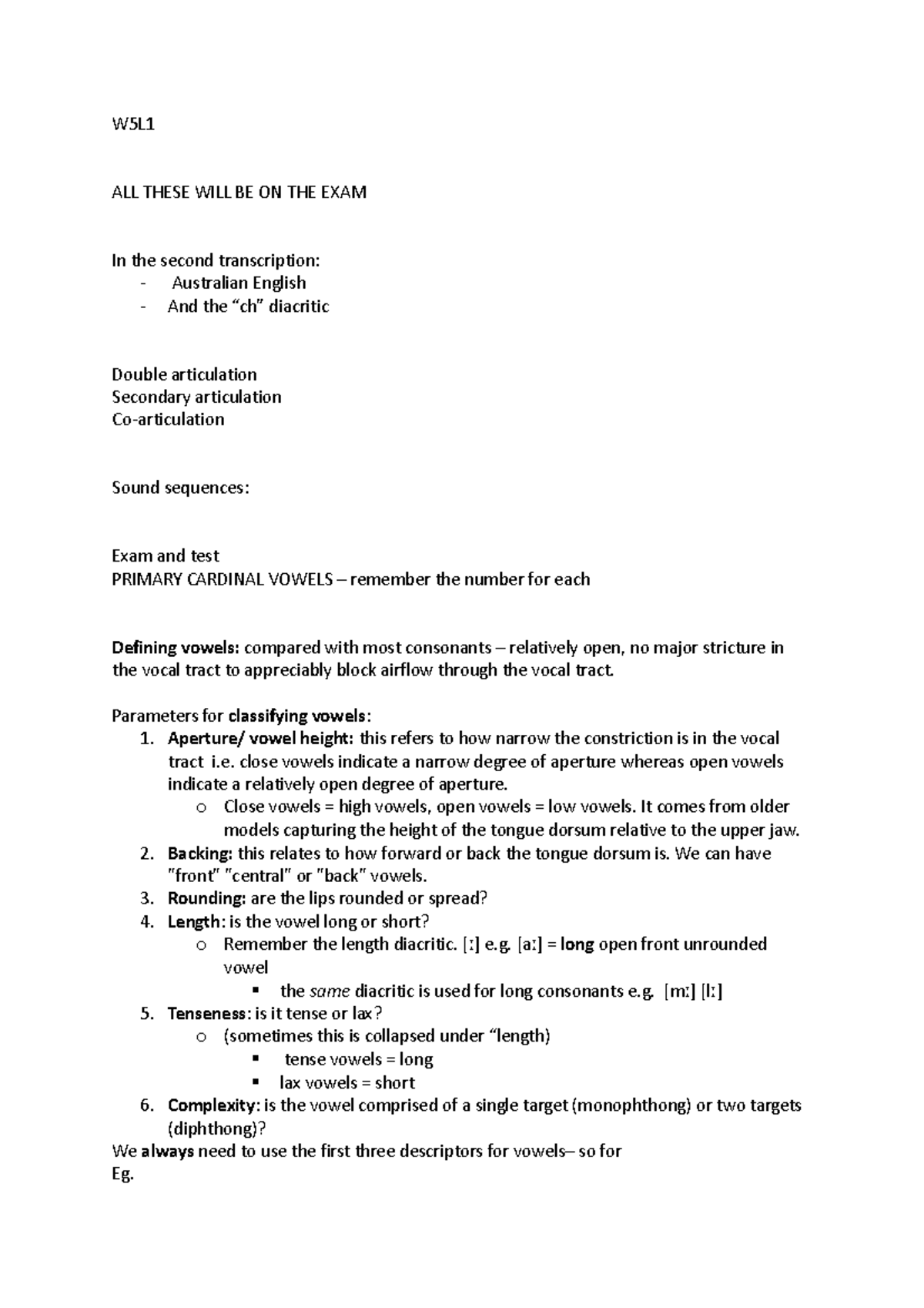 W5L1 - Lecture notes for Week 5 L1 - W5L ALL THESE WILL BE ON THE EXAM ...