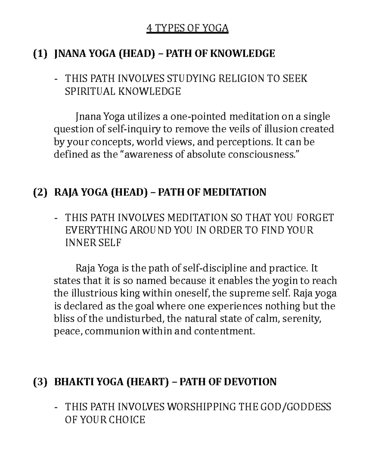 4 Types OF YOGA - yoga hinduism - 4 TYPES OF YOGA (1) JNANA YOGA (HEAD ...