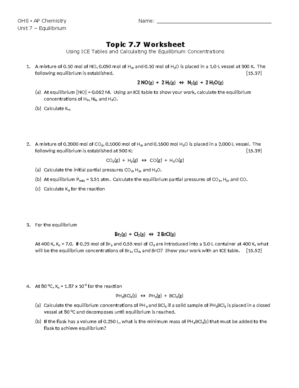 Units+7 - practice - OHS AP Chemistry Name: _____________________________________ Unit 7 – - Studocu