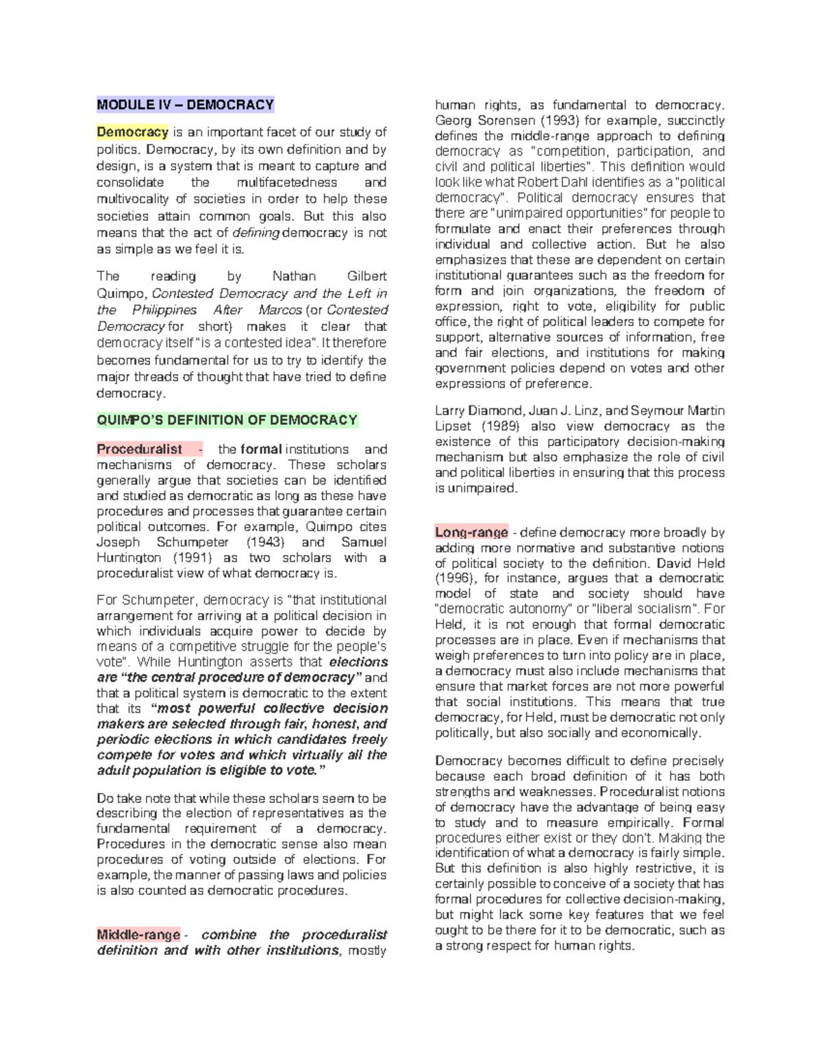 Polgov- Finals- Reviewer - MODULE IV – DEMOCRACY Democracy is an ...