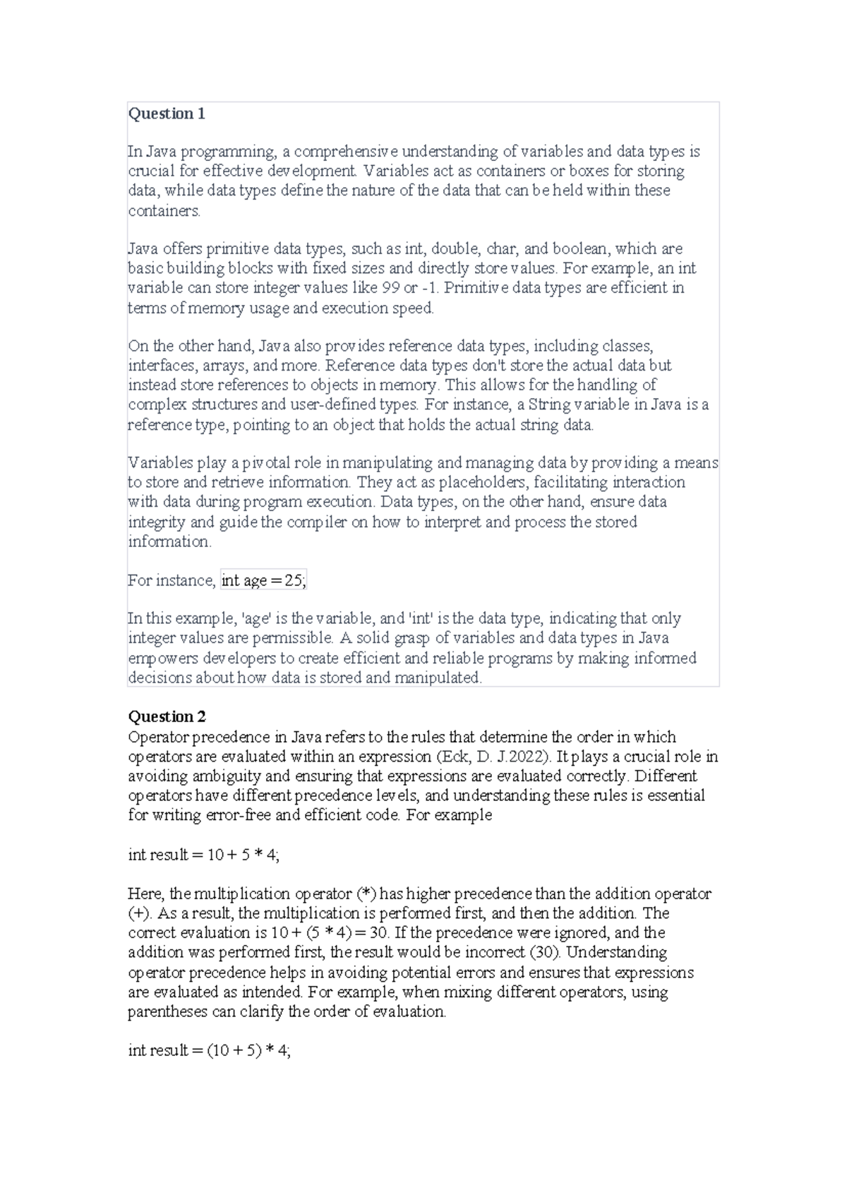 Java programming discussion 1 - Question 1 In Java programming, a ...