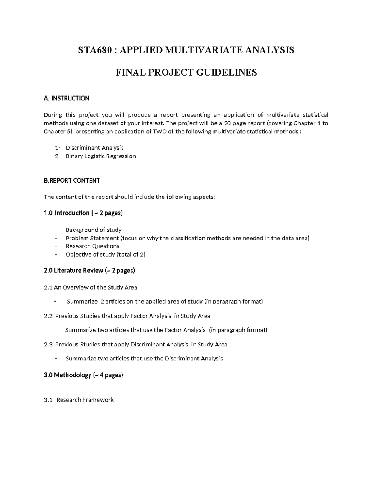 Instruction ON Project STA680 - STA680 : APPLIED MULTIVARIATE ANALYSIS ...