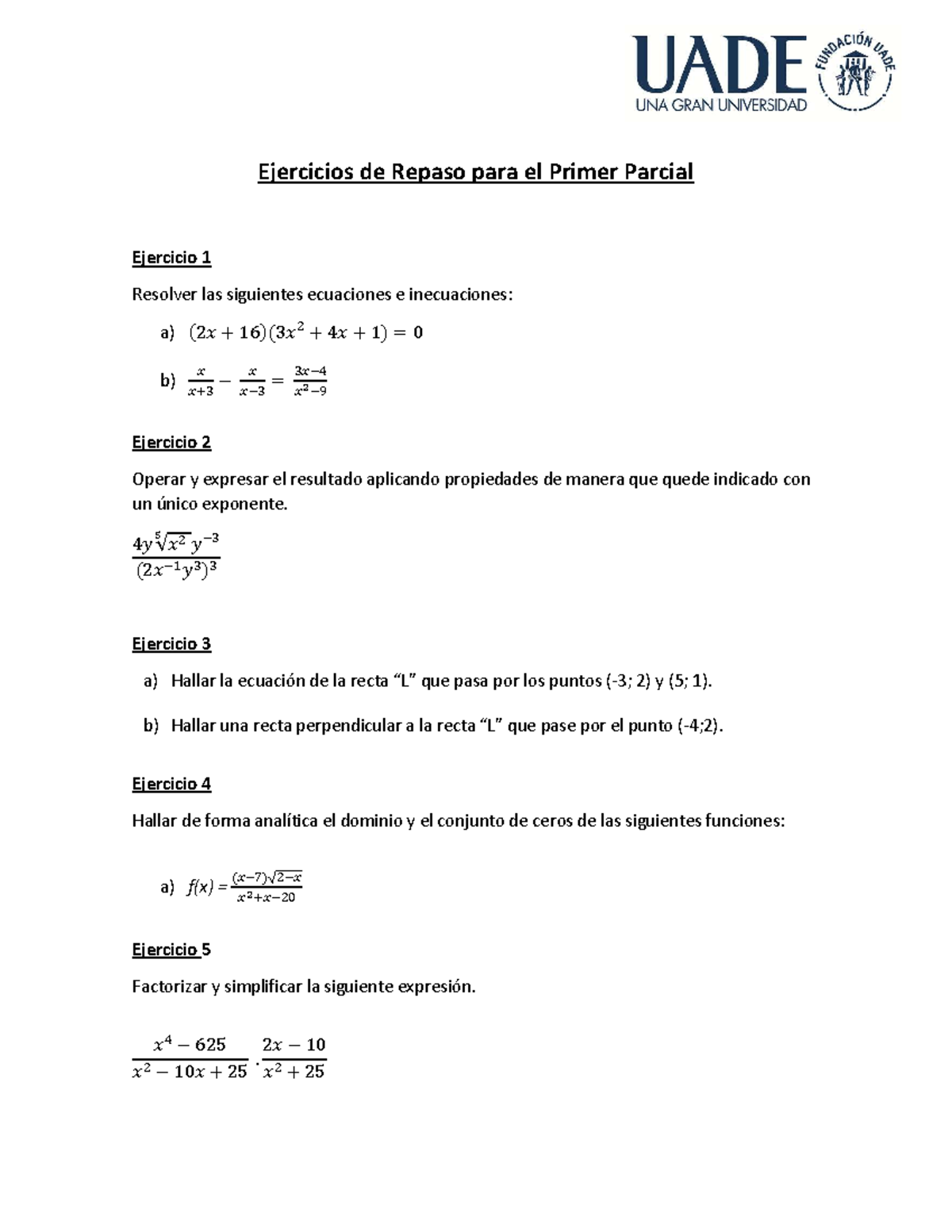 Práctica de Repaso Primer parcial 2C-2024 - Ejercicios de Repaso para el Primer Parcial ...