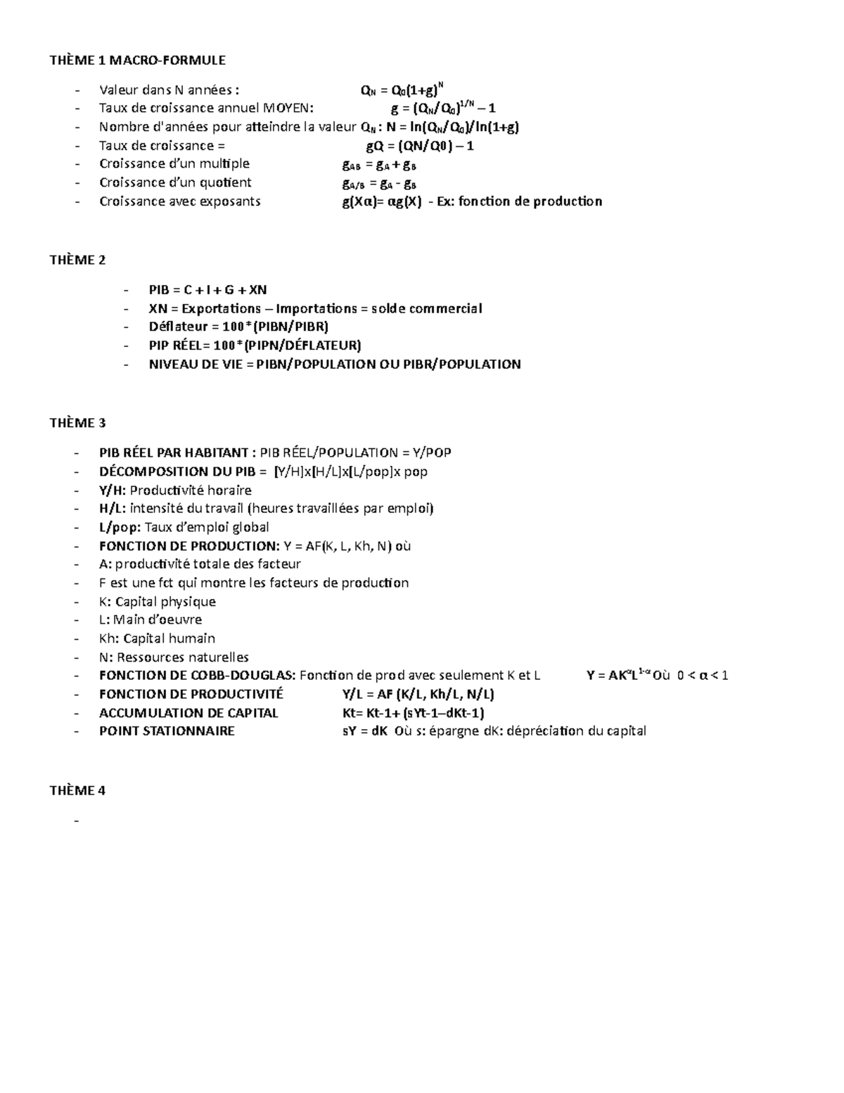 Feuille de note 2 - note des formules importants du théme 1 a 3 - THÈME ...