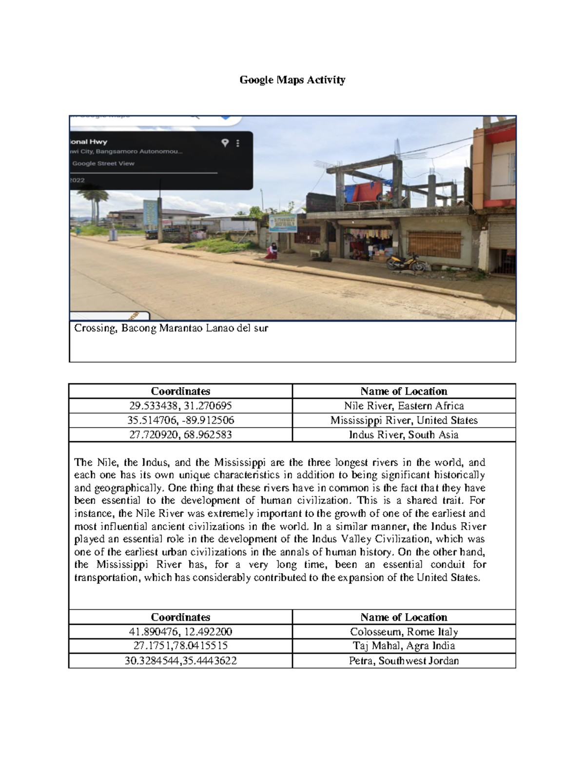 SSE118-Google-Maps-Activit - Google Maps Activity Crossing, Bacong Marantao Lanao del sur - Studocu