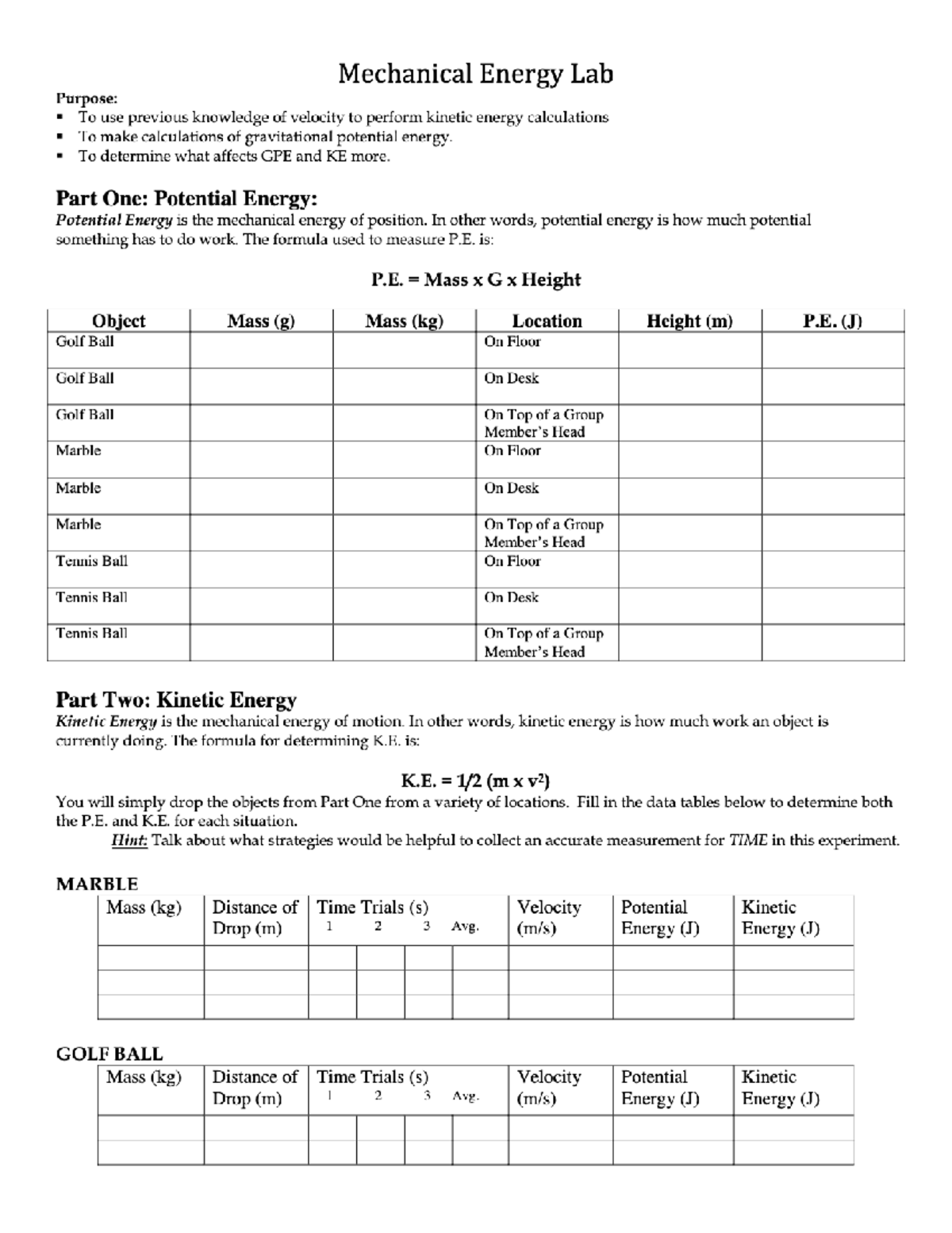Mechanical energy lab-1 - PHYS 243 - Studocu