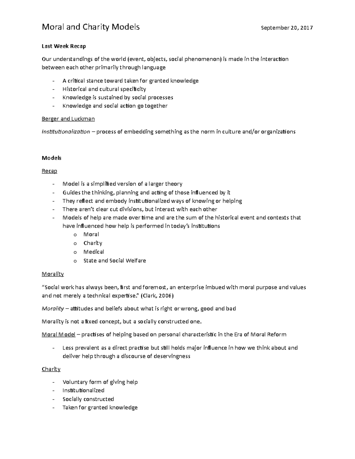 Week 2 Morality And Charity Models Moral And Charity Models