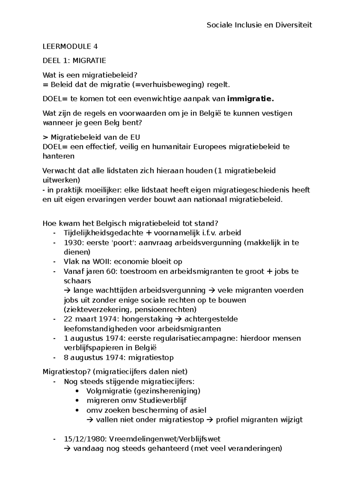 Leermodule 4 SID - Samenvatting Sociale Inclusie en Diversiteit - LEERMODULE 4 DEEL 1: MIGRATIE ...