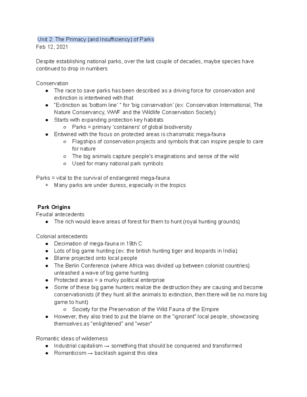 Unit 2 The Primacy (and Insufficiency) of Parks - Rousseau - the ‘noble ...