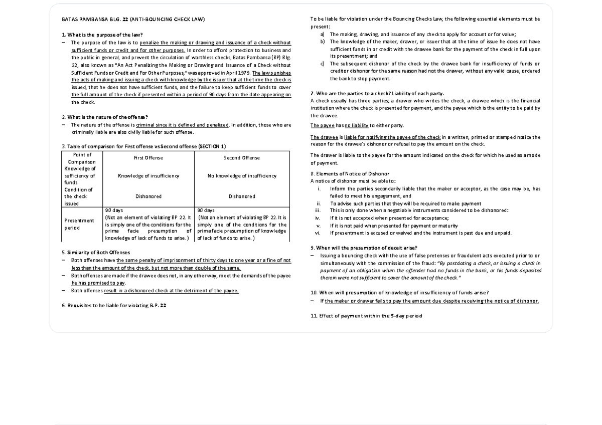 Bp-22-review compress - BATAS PAMBANSA BLG. 22 (ANTI-BOUNCING CHECK LAW ...