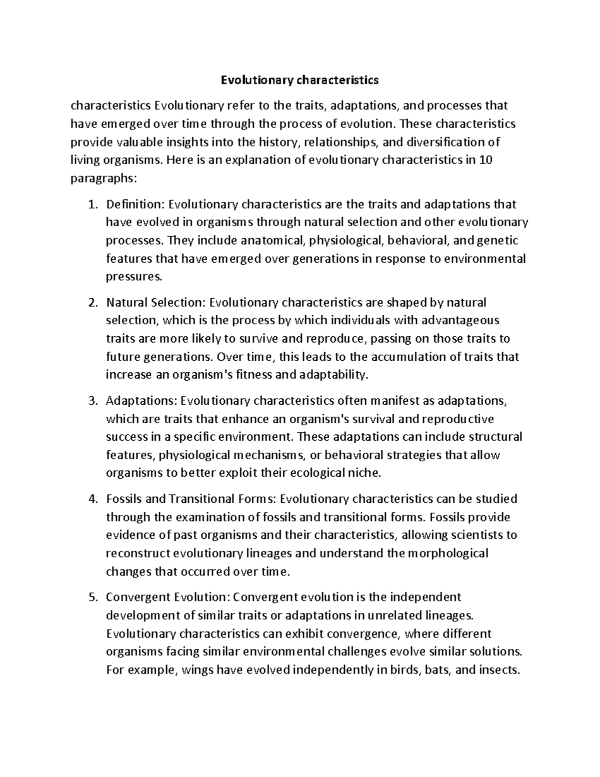 Evolutionary characteristics - Evolutionary characteristics ...