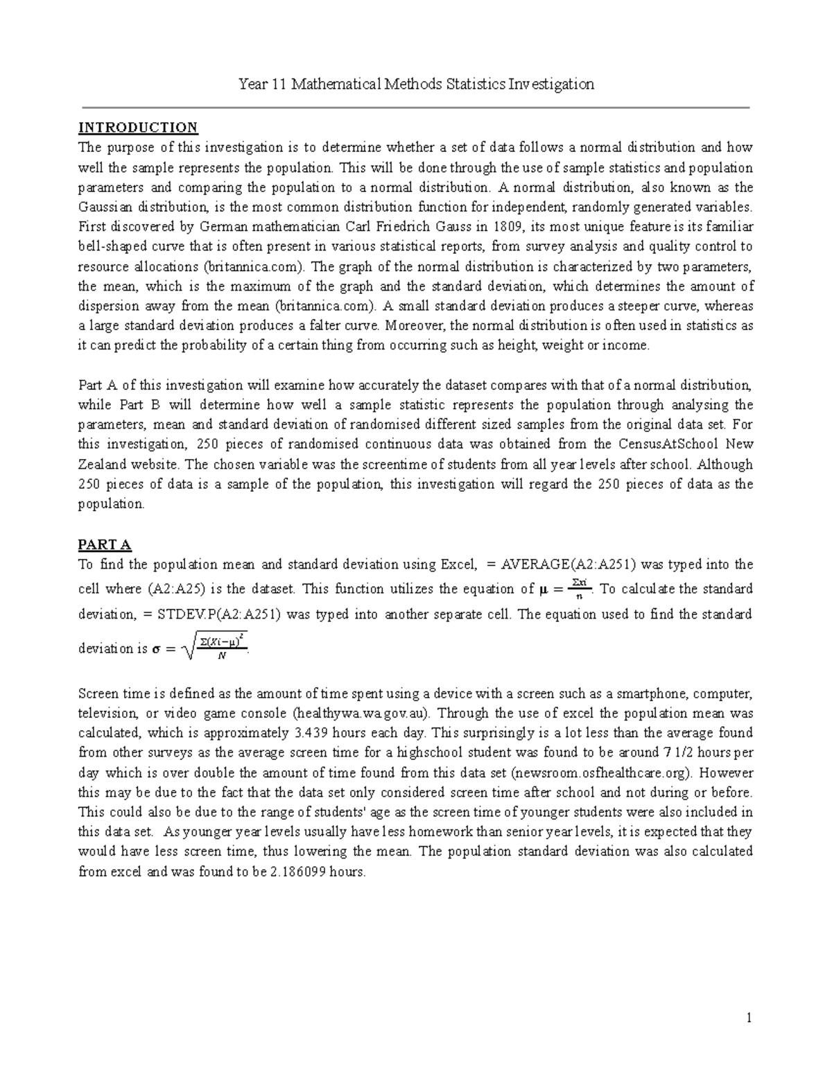 SACE stage 1 statistics investigation 2021 - Year 11 Mathematical ...