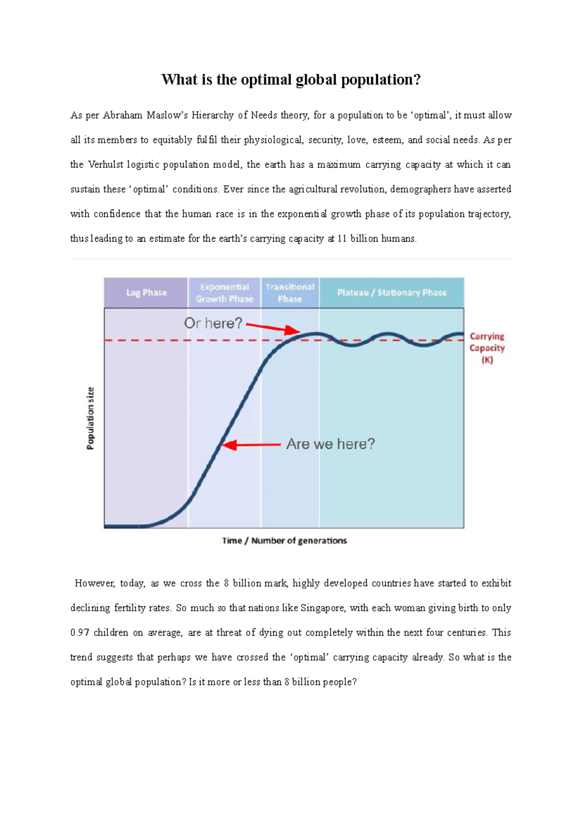What is the optimal global population - As per the Verhulst logistic ...